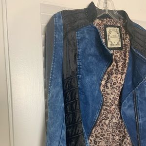 lizette | Jackets & Coats | Sm Lizette Washed Denim Distressed Leather ...